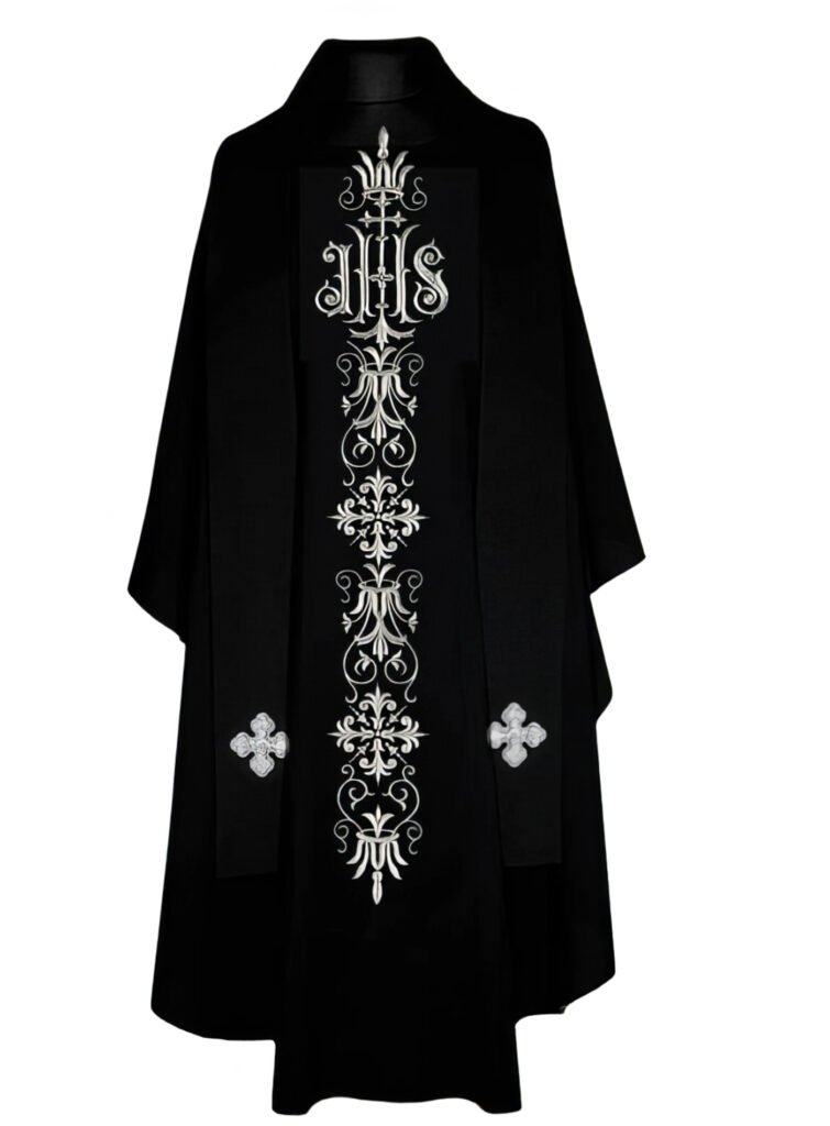 Black Embroidered Chasuble - VestmentsWorld.com